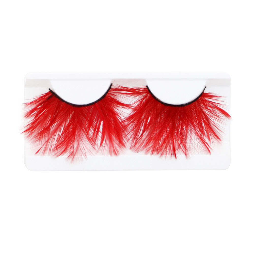 Vibrant Long Feather Eyelashes - Red | eBay