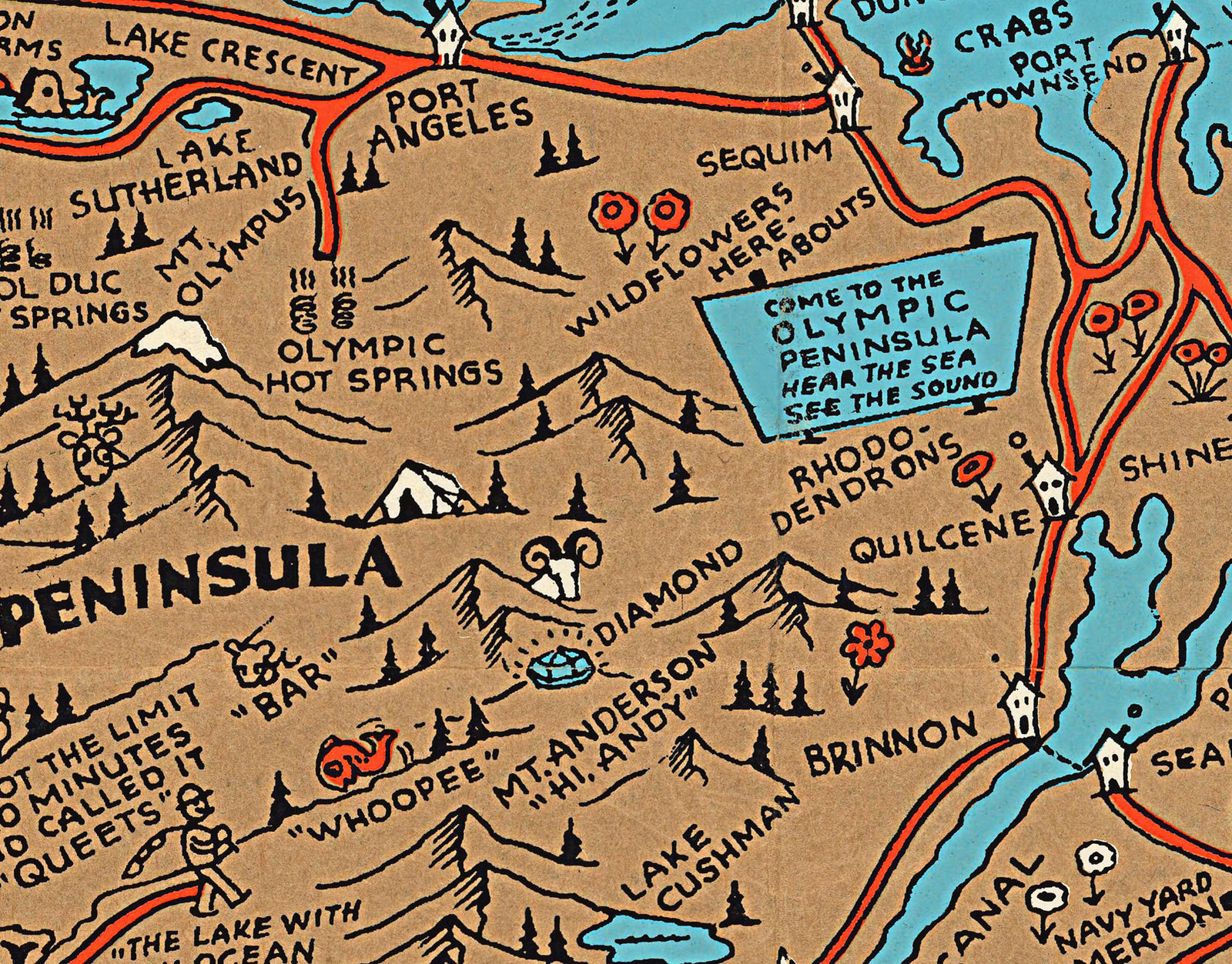 Pictorial Map of Olympic Peninsula and Puget Sound Country Wall Art ...