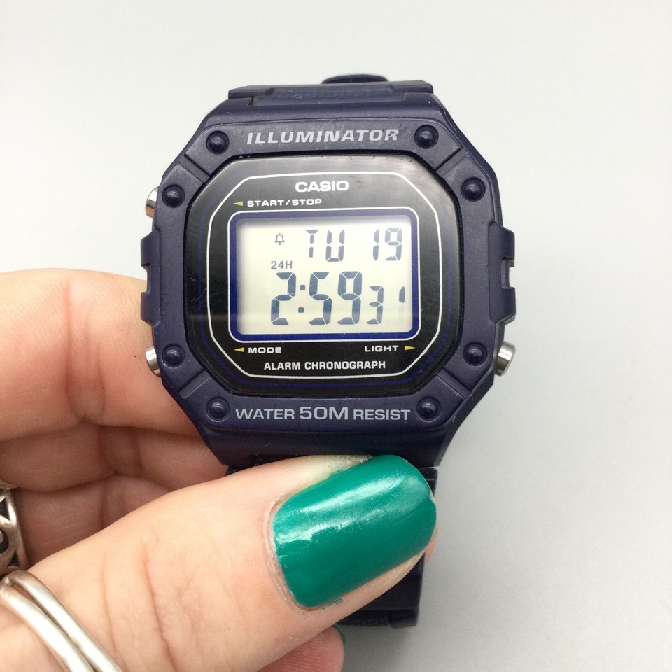 Casio Illuminator Watch Men 3224 W-218H 42mm Blue Digital Day Date ...