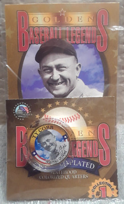 TY COBB 24KT GOLD PLATED COLORIZED QUARTER MLB BASEBALL DETROIT TIGERS ...