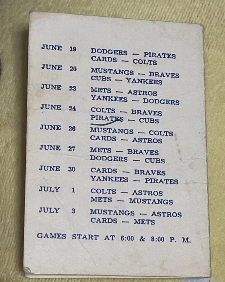 Original 1969 El Campo Texas Minor League Baseball Schedule | eBay