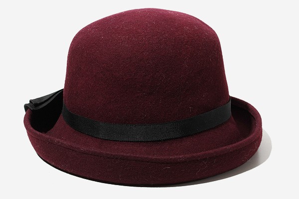 Eritate Hat Wool Ribbon Bowler Hat Burgundy Japan Made Women's Bucket ...