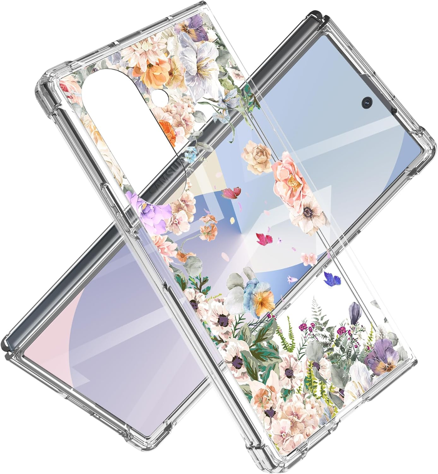 For Samsung Galaxy Z Fold 7 Case,Clear with Flowers,Slim Anti-Yellow ...