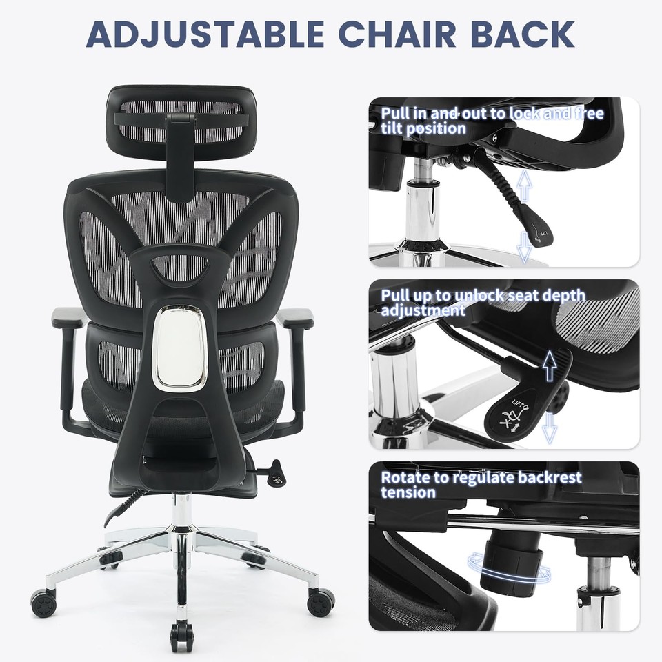 Ergonomic High Back Mesh Reclining Office Chair with Footrest, Dynamic ...