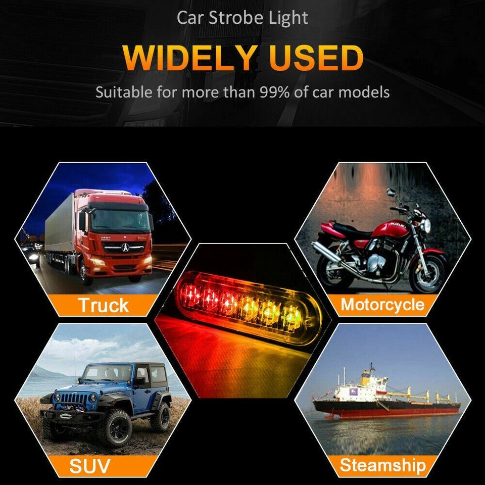 4x 6-LED Red Amber Car Recovery Flashing Grille Beacon Warning Strobe ...