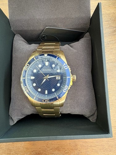 Bulova Sport Blue Dial Yellow Gold-tone Men's Watch 98A197 | eBay