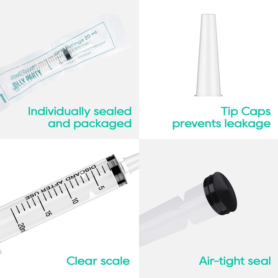100 Pack 20mL Syringes, Plastic Syringes with Catheter Tip and Cap ...