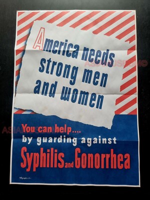 1943 WW2 USA AMERICA NEED STRONG MAN WOMEN SYPHILIS GUARD PROPAGANDA ...