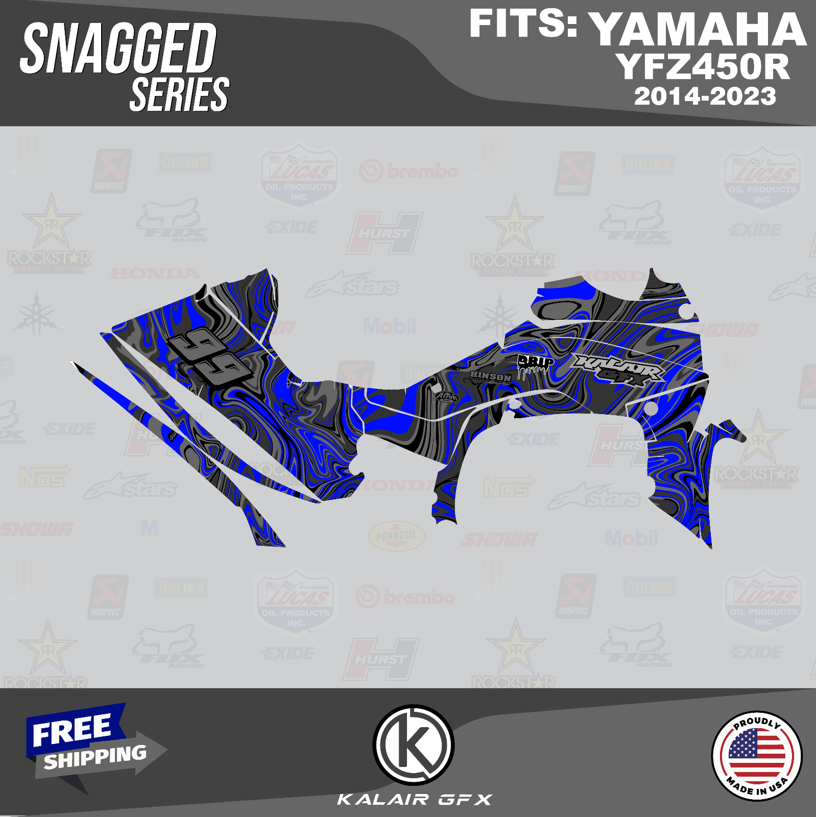 Graphics Kit for YAMAHA YFZ450 YFZ450R (2014-2023) Snagged -Blue Shift ...