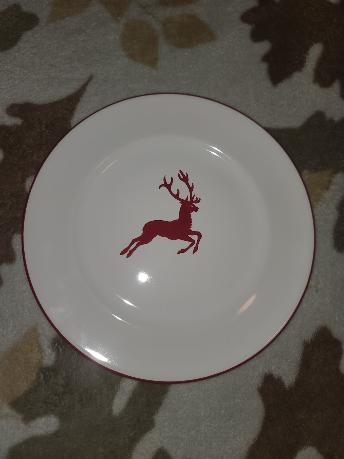 Gmunder Keramik Set Of 2 10” Plates Red Trim Reindeer/Stag - Christmas ...