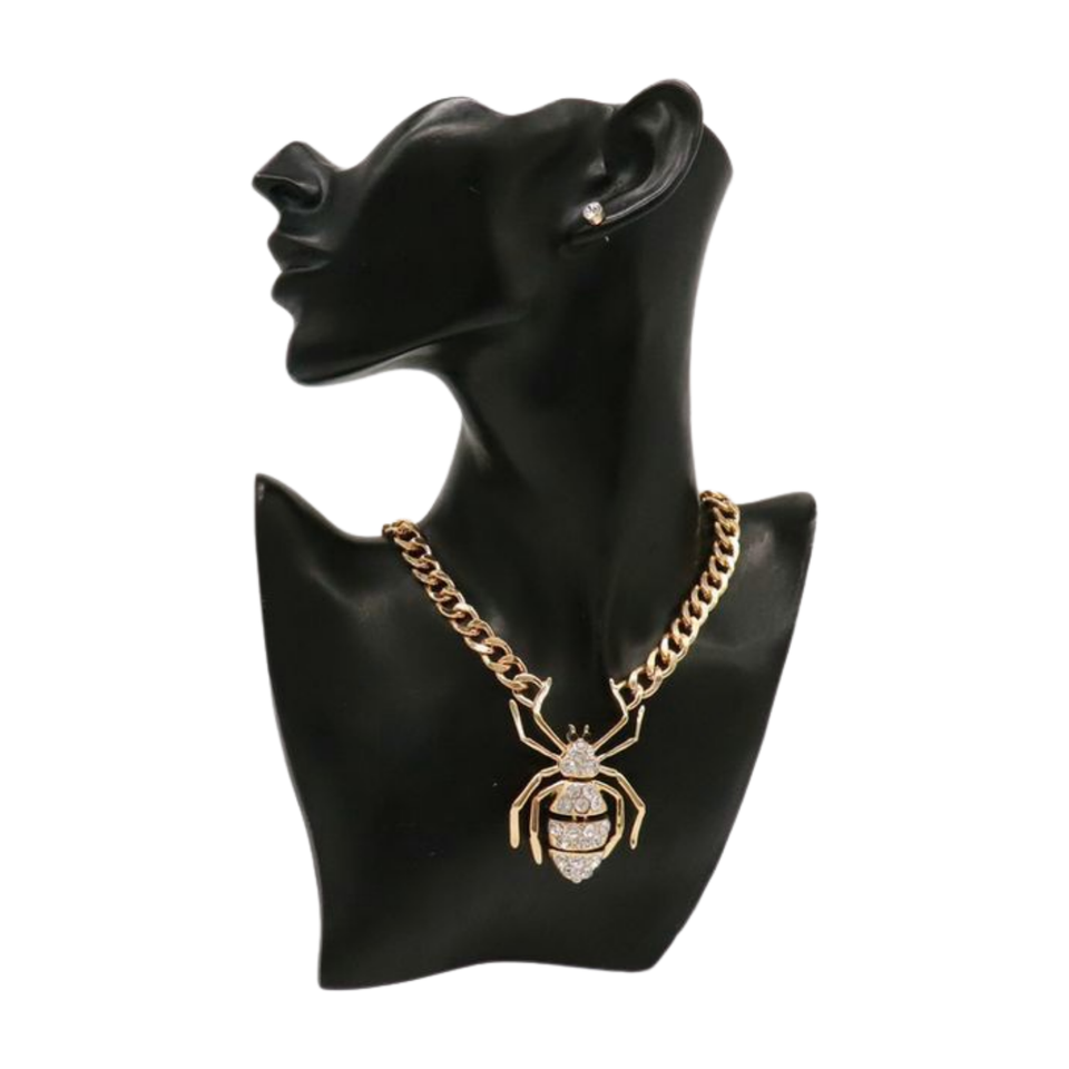 Women Fashion Jewelry Gold Metal Chain Links Long Spider Necklace Scary ...