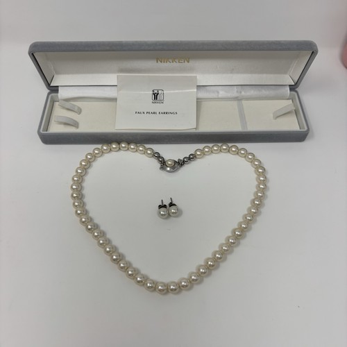 NIKKEN Faux Pearl Necklace Earring Set Magnetic Therapy Jewelry | eBay