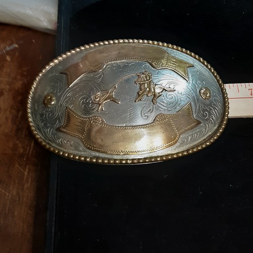 Old Vintage Hecho Mexico Calf Roping Double Banner Cowboy Trophy Belt ...