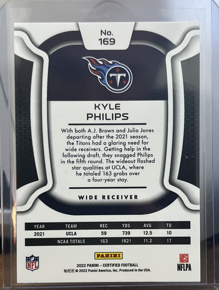 2022 Panini Certified Kyle Philips Rookie Tennessee Titans #/275 #169 ...