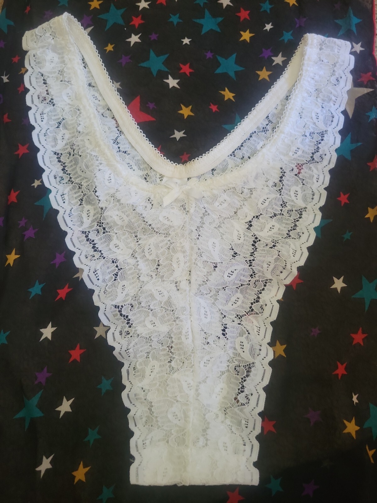 Vintage 90s White Rare High Leg Lace Thong Panties fr… - Gem