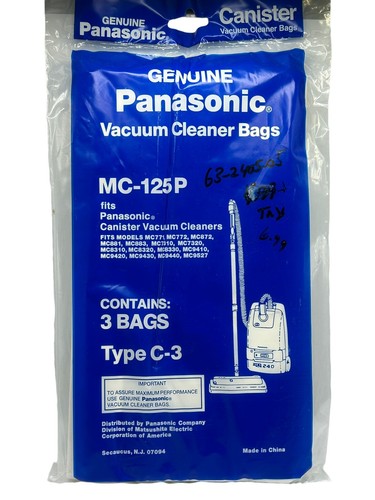 Genuine Panasonic Vacuum Cleaner Bags MC-125P Type C-3 Canister Vac 3pk ...