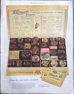 1955 Whitmans Sampler Chocolates Candy PRINT AD Confections Box VTG ...