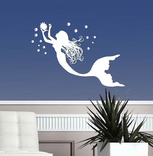 Vinyl Decal Mermaid with Pearl Girl Nymph Sea Ocean Bedroom Bathroom ...