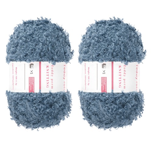 2pcs Fur Yarn Polyester Yarn Fluffy Chunky Yarn Teal Blue for ...
