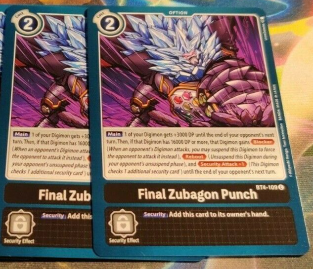 x2 Digimon FINAL ZUBAGON PUNCH BT4-109 Black Option Common TCG | eBay