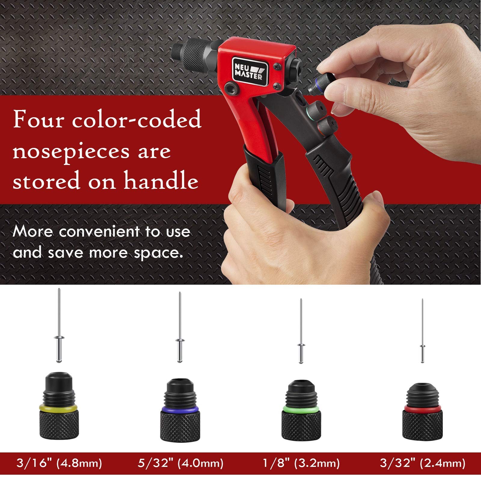 NEU MASTER Rivet Gun with 200Pcs Rivets, Manual Rivet Gun Kit with 4 ...