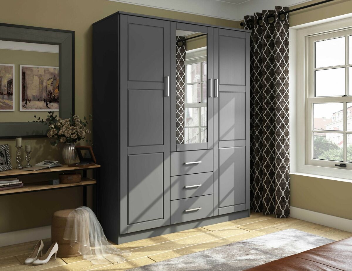 Cosmo 3 Door Wardrobe Armoire Closet with Mirror and 3 Drawers by Palace Imports eBay