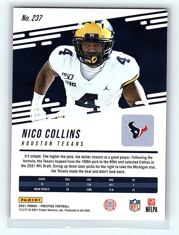 2021 Prestige Rookie Card Nico Collins Rookie Carolina Panthers #237 | eBay