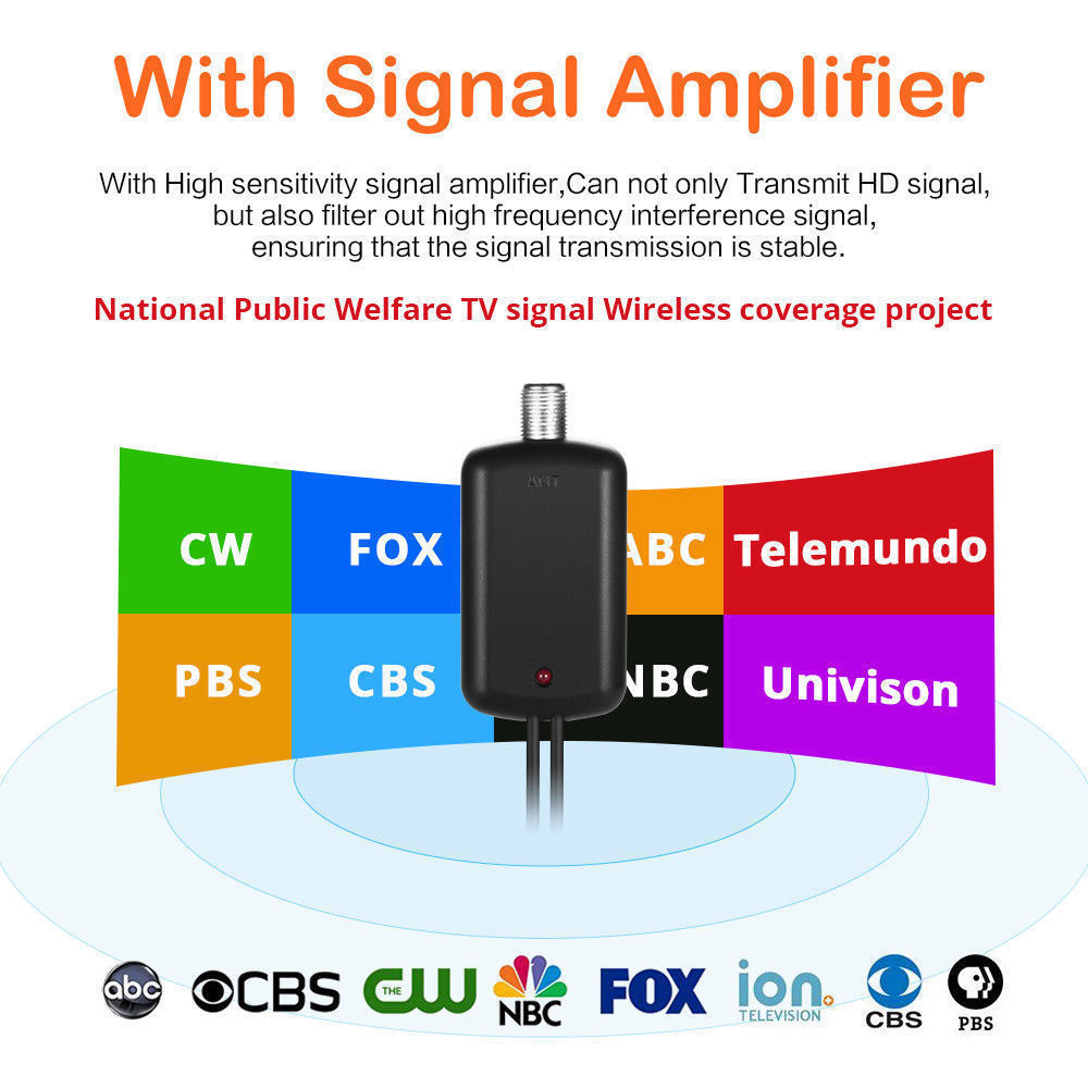 Flat Indoor Digital TV Antenna 5700Miles Range 1080P Signal Booster ...