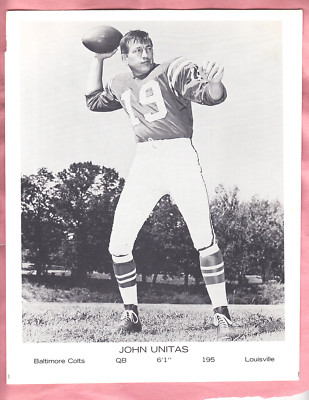1965 BALTIMORE COLTS 8 1/4 X 10 1/4 GLOSSY TEAM ISSUE JOHNNY UNITAS HOF ...