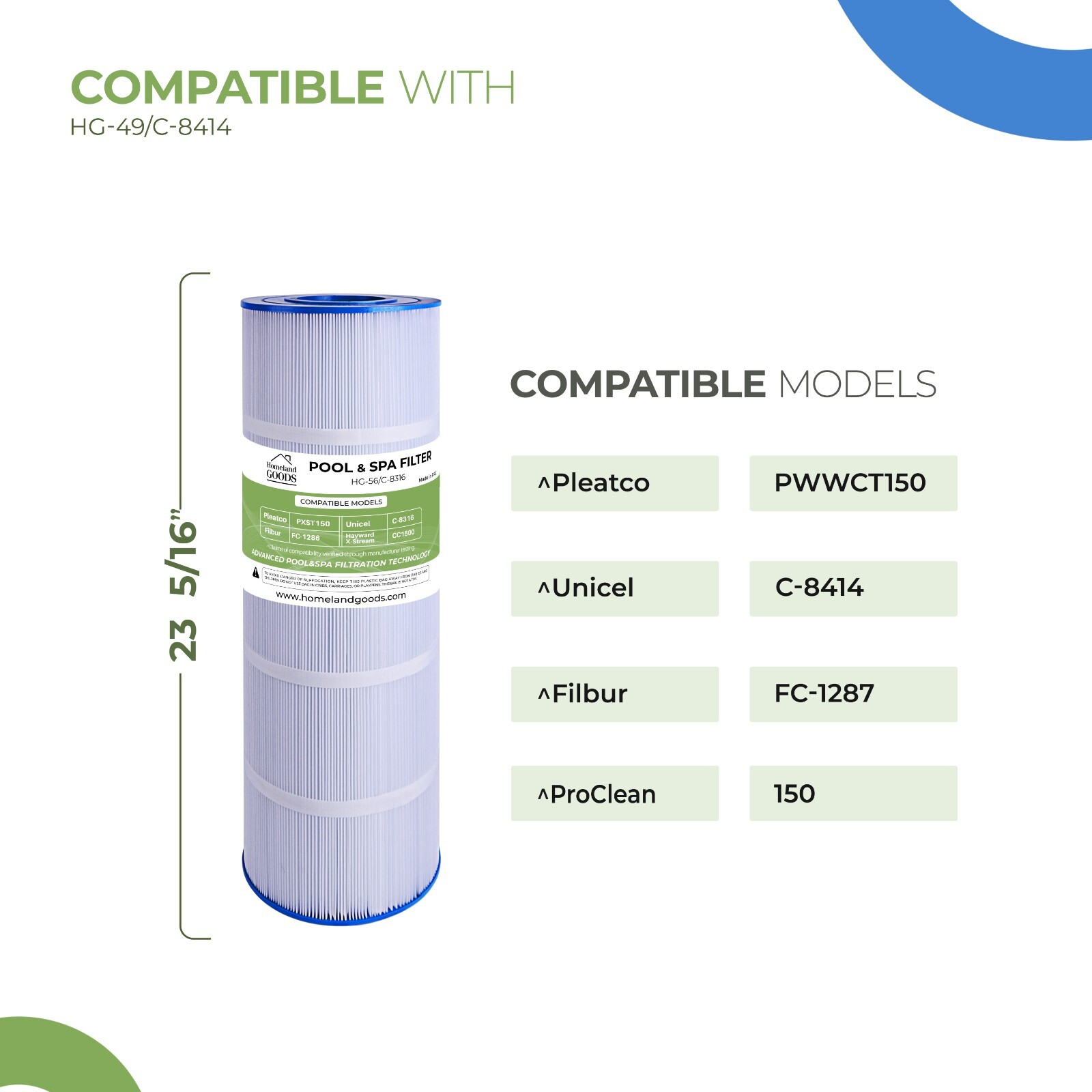 Pool Replacement Filter Jandy CS150, CCX1500RE, PCCF-150, FC-1287, C ...