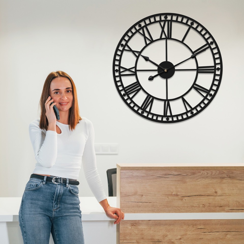 Extra Large Roman Clock Numerals Skeleton Open Face Round Wall Clock ...