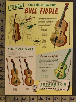 1953 MUSIC INSTRUMENT COWBOY WESTERN BULL FIDDLE GUITAR VIOLIN 2-pg TOY ...