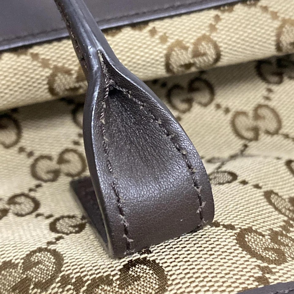 Auth GUCCI New Brit/GG 169946 Beige Dark Brown Jacquard Leather - Tote ...