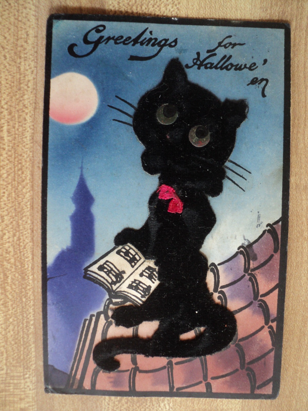 HALLOWEEN Black Cat Singing on the Roof FELT ADD-ON vintage Sam Gabriel ...