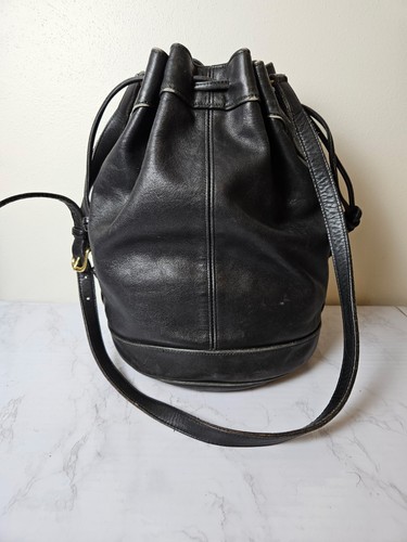 Vintage Coach USA Drawstring Large Black Bucket Duffle Walted Shoulder ...