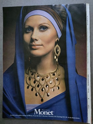 1970 Monet Sari collection Gold necklace earrings jewelry Vintage ad | eBay