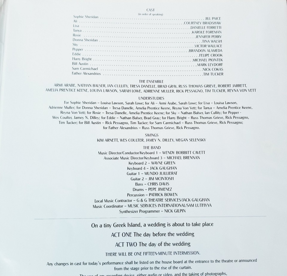 Mamma Mia! Mandalay Bay Theatre Las Vegas Musical Program Poster Abba ...