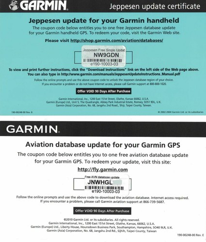 Jeppesen Database Update Certificate for Garmin Aera 500 510 550 560 ...