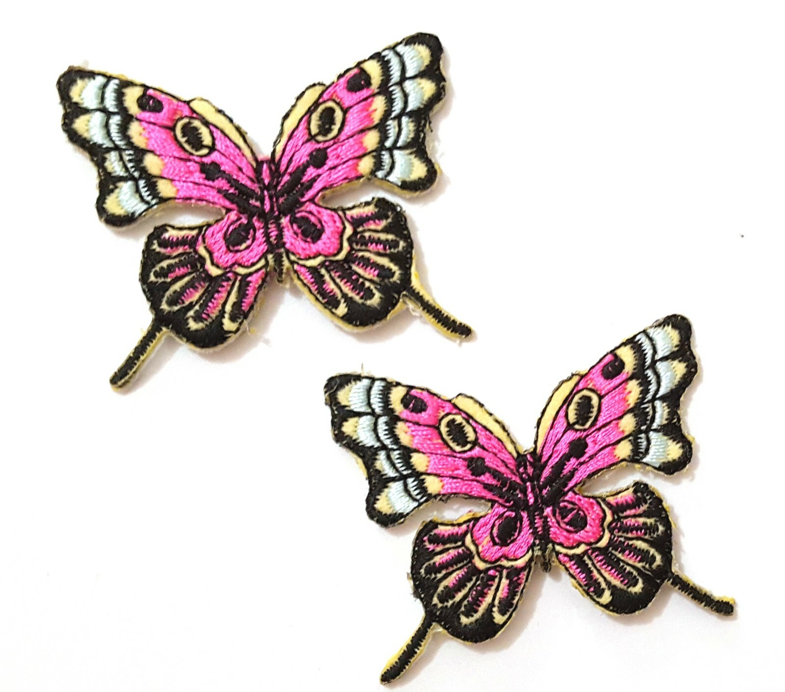 6pc / 7pc Black & Deep Pink Butterfly Embroideries Patch Appliques iron ...