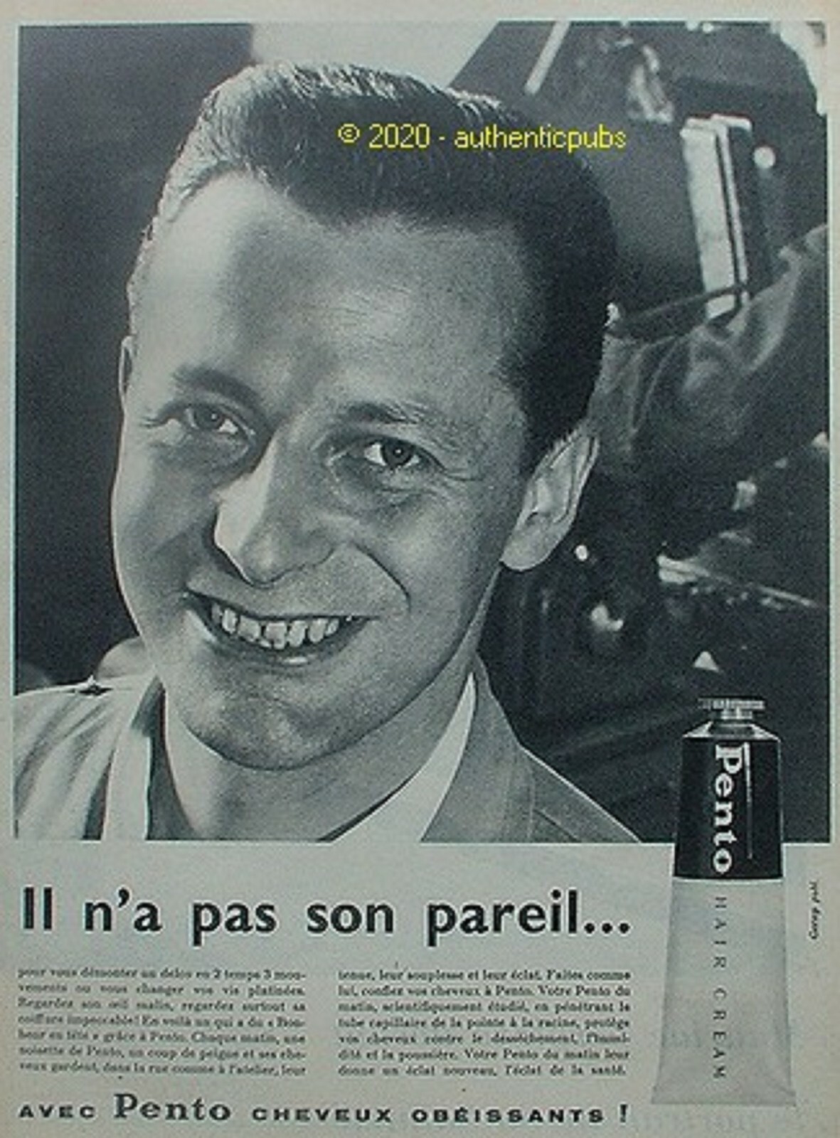 PUBLICITE PENTO CHEVEUX IL N'A PAS SON PAREIL MECANICIEN DE 1960 AD PUB ...