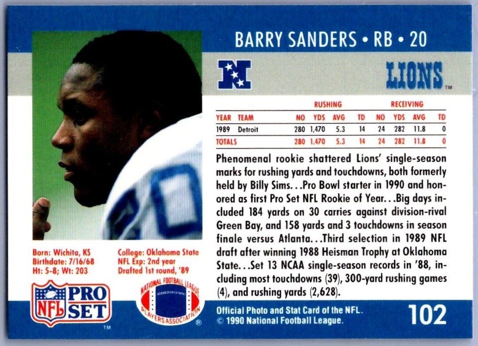 1990 Pro Set - Barry Sanders #20 - Hall of Fame - *Near Mint* | eBay