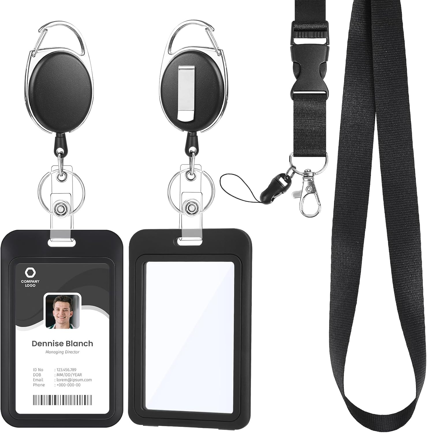 Retractable Badge Holder Set with Breakaway Lanyard and Id Card Sleeve ...