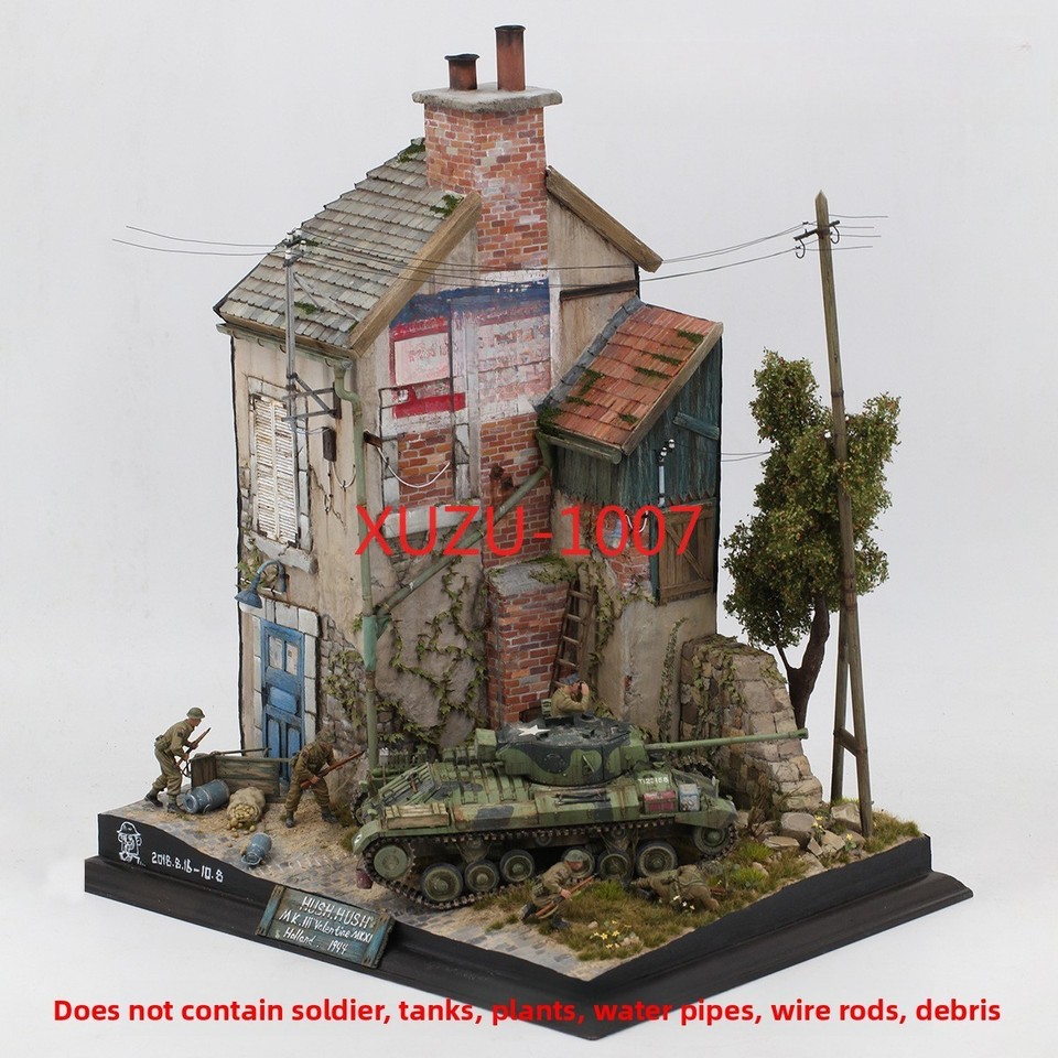 1/35 Handmade Building Model Kits 3-Story Ruins House Wooden Diorama ...