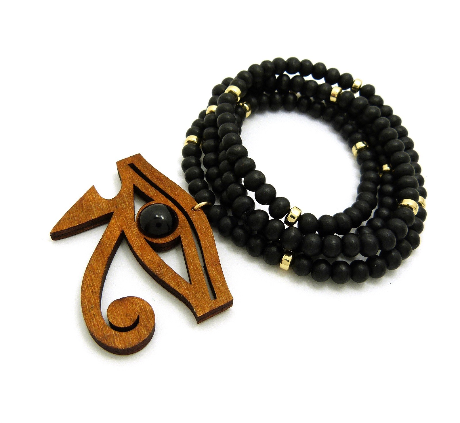 NEW EGYPTIAN EYE OF HORUS PENDANT & 30" WOOD BEAD CHAIN HIP HOP ...