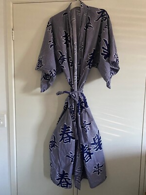 Authentic Japanese Ukata Kimono - Blue print with Japanese characters ...