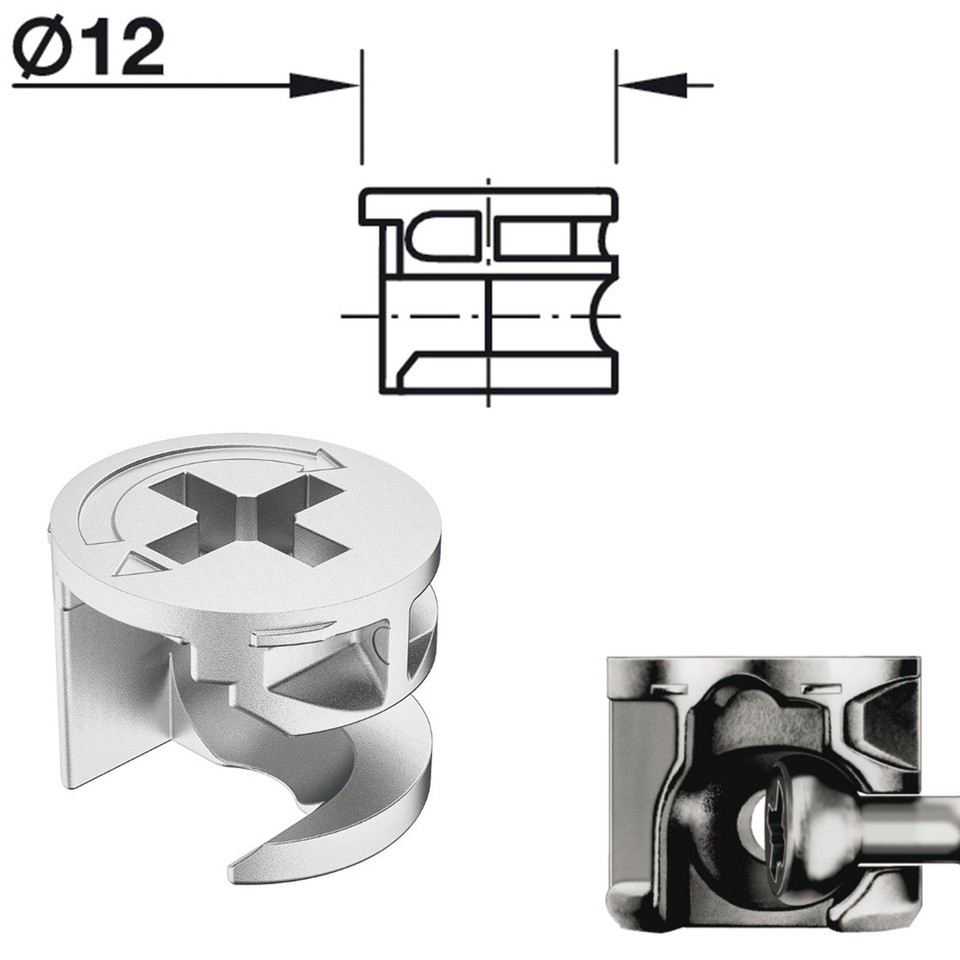 HAFELE MINIFIX Ø12mm CAM LOCK BOLTS & FIXING DOWELS FURNITURE FITTINGS ...