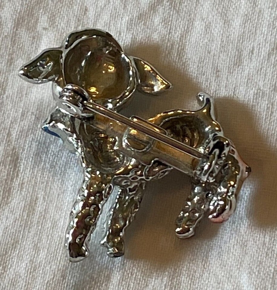 Chic Vintage Unmarked Silver Tone Lamb Pin or Brooch w Red Jewel Eyes ...