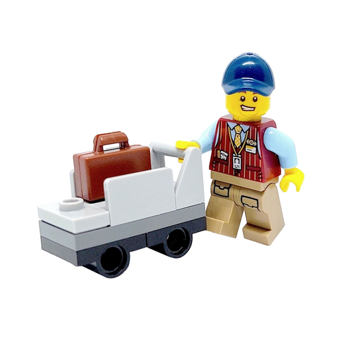 Genuine LEGO Train Minifigure Porter & Trolley Railway Station Worker ...