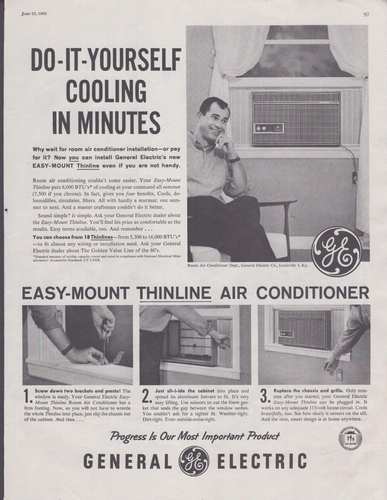 1960 PRINT AD General Electric Thinline Air Conditioner Do It Yourself ...