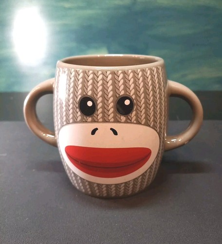 Sock Monkey Coffee Mug By Galerie 16 oz Double Handle Gray Cocoa Mug | eBay